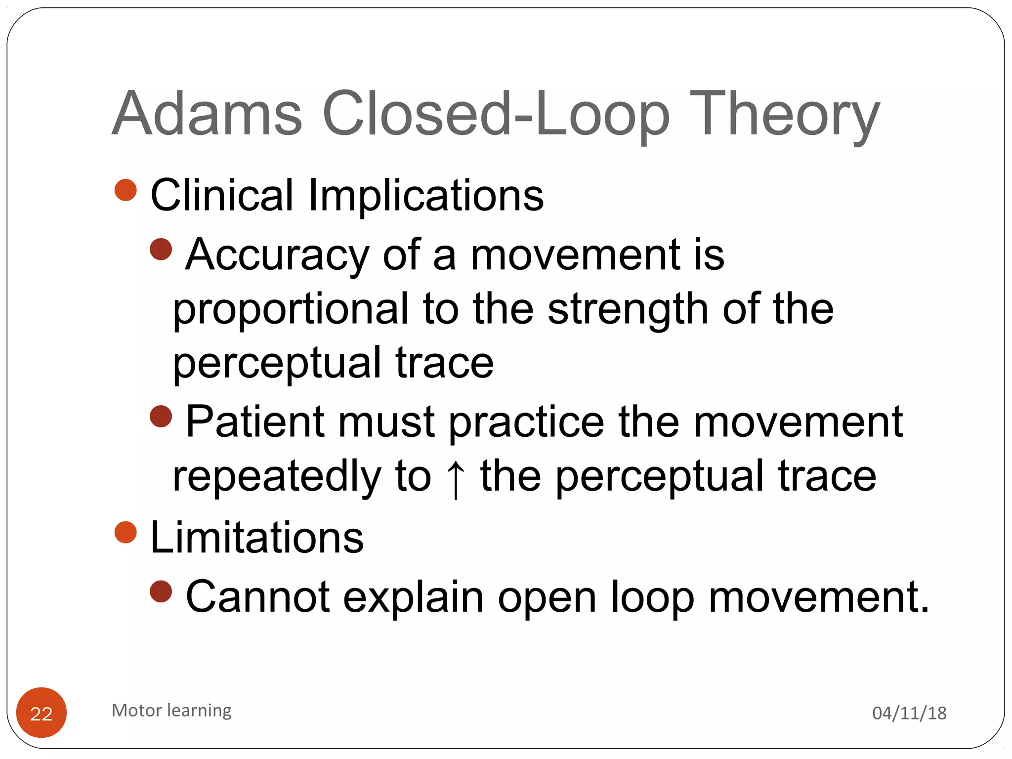 Theories of motor learning | PPT