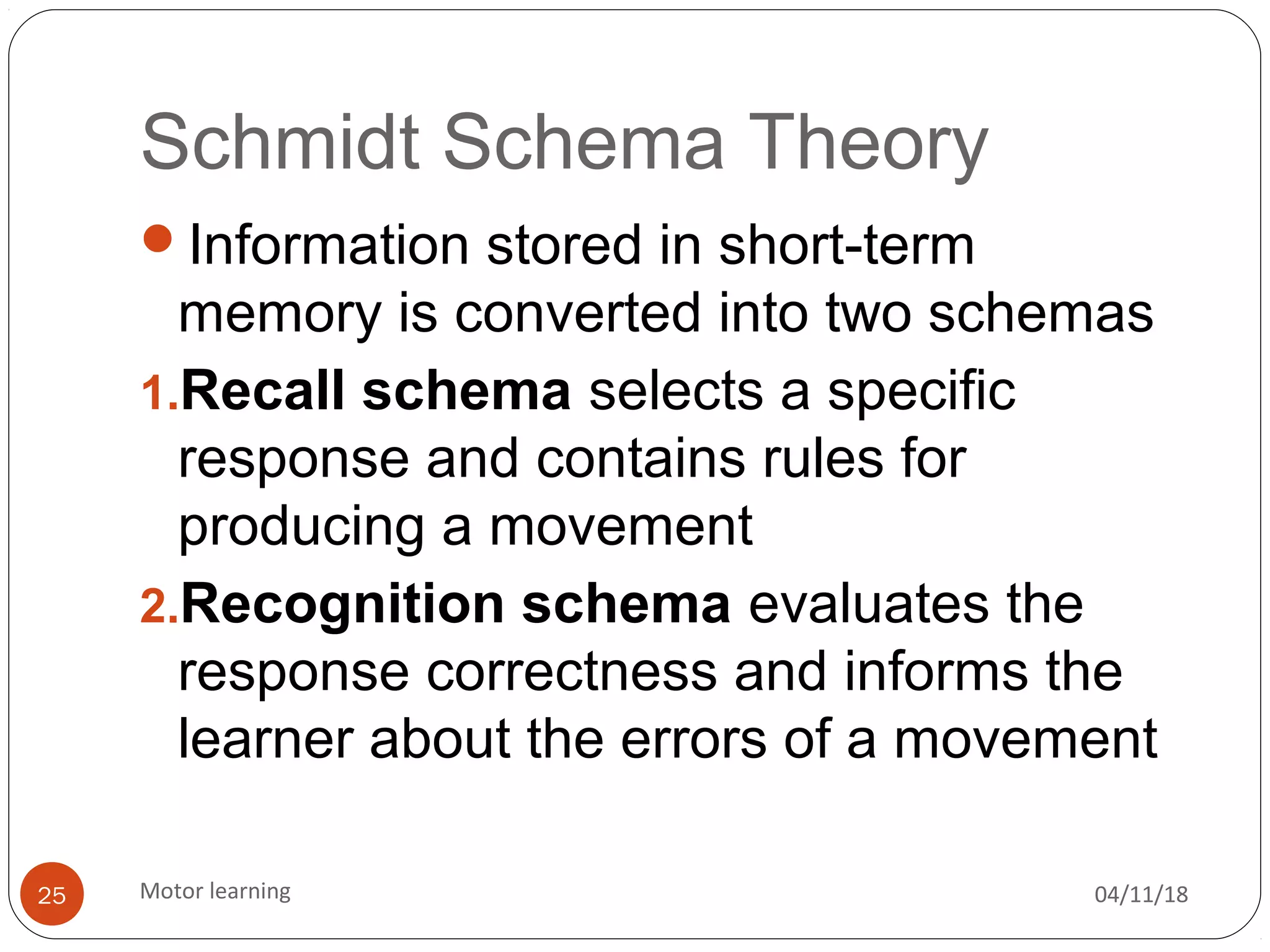 Theories of motor learning | PPT