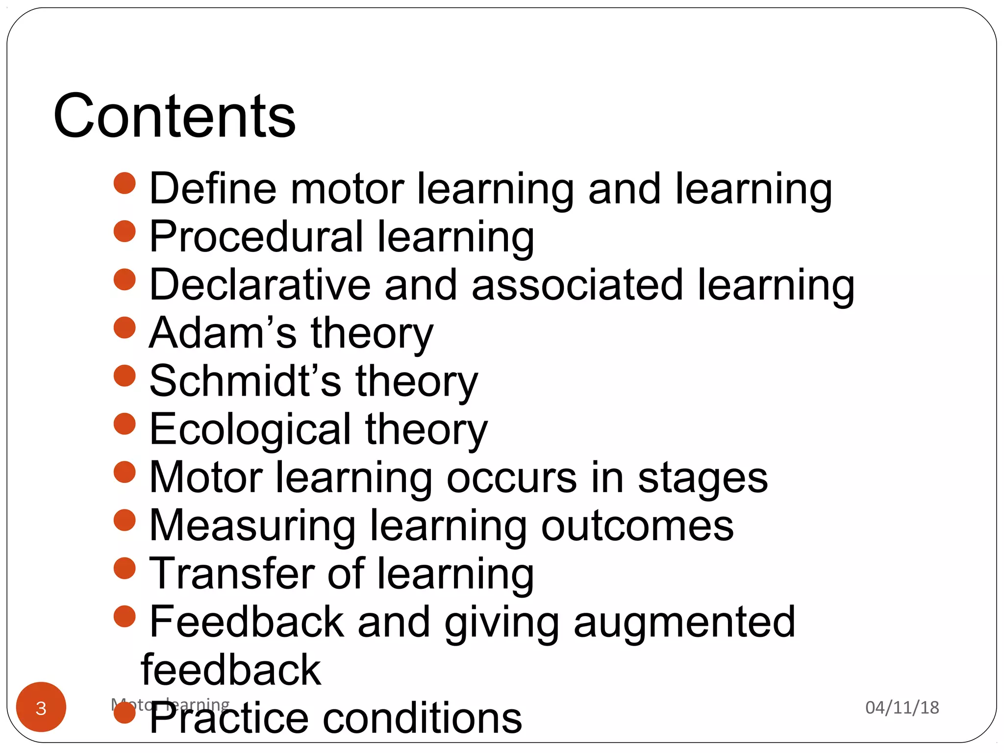 Theories of motor learning | PPT