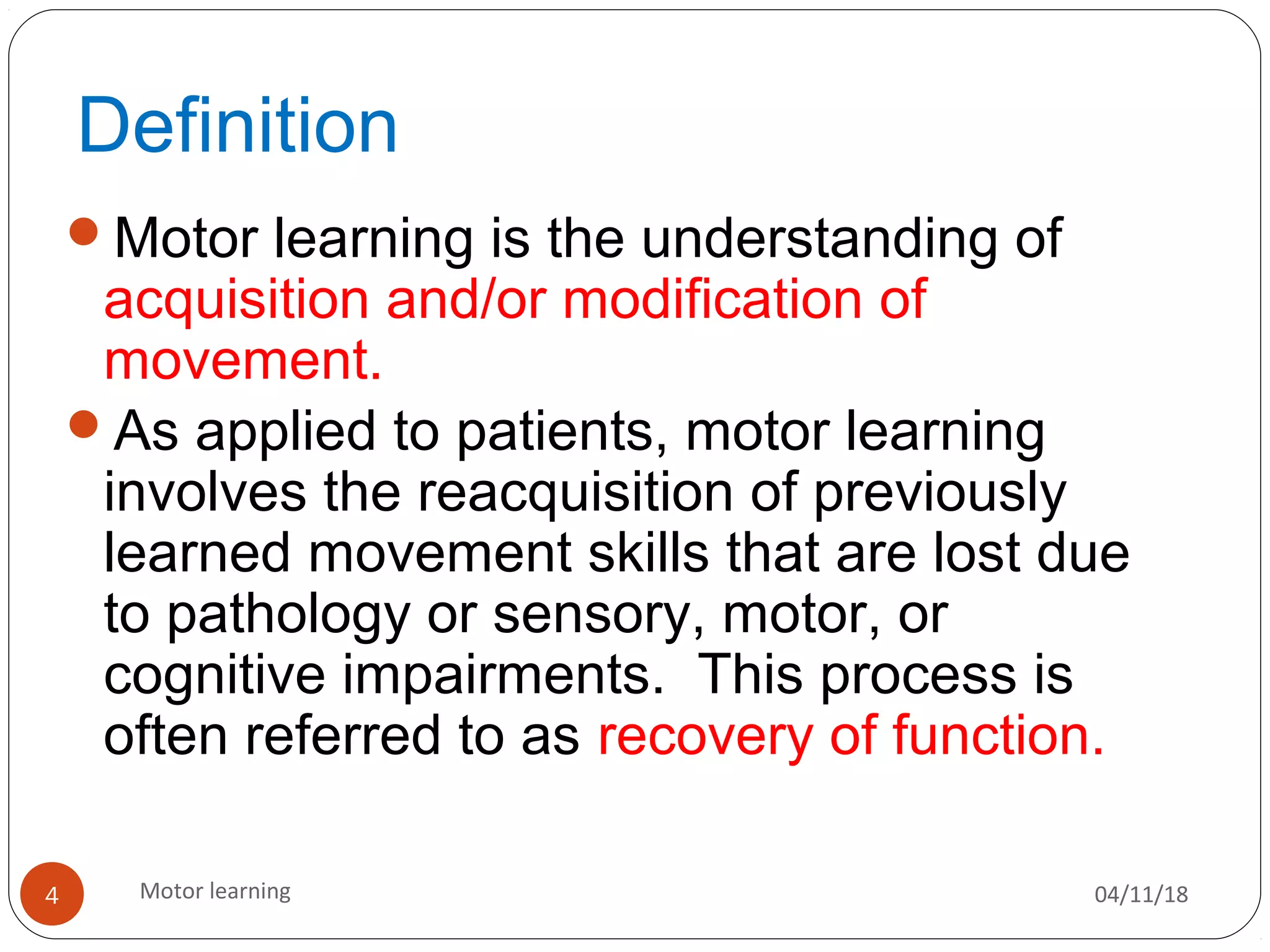 Theories of motor learning | PPT