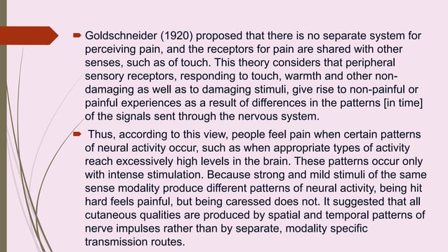 Theories of pain.pptx | Brain and Nervous System Disorders | Diseases ...
