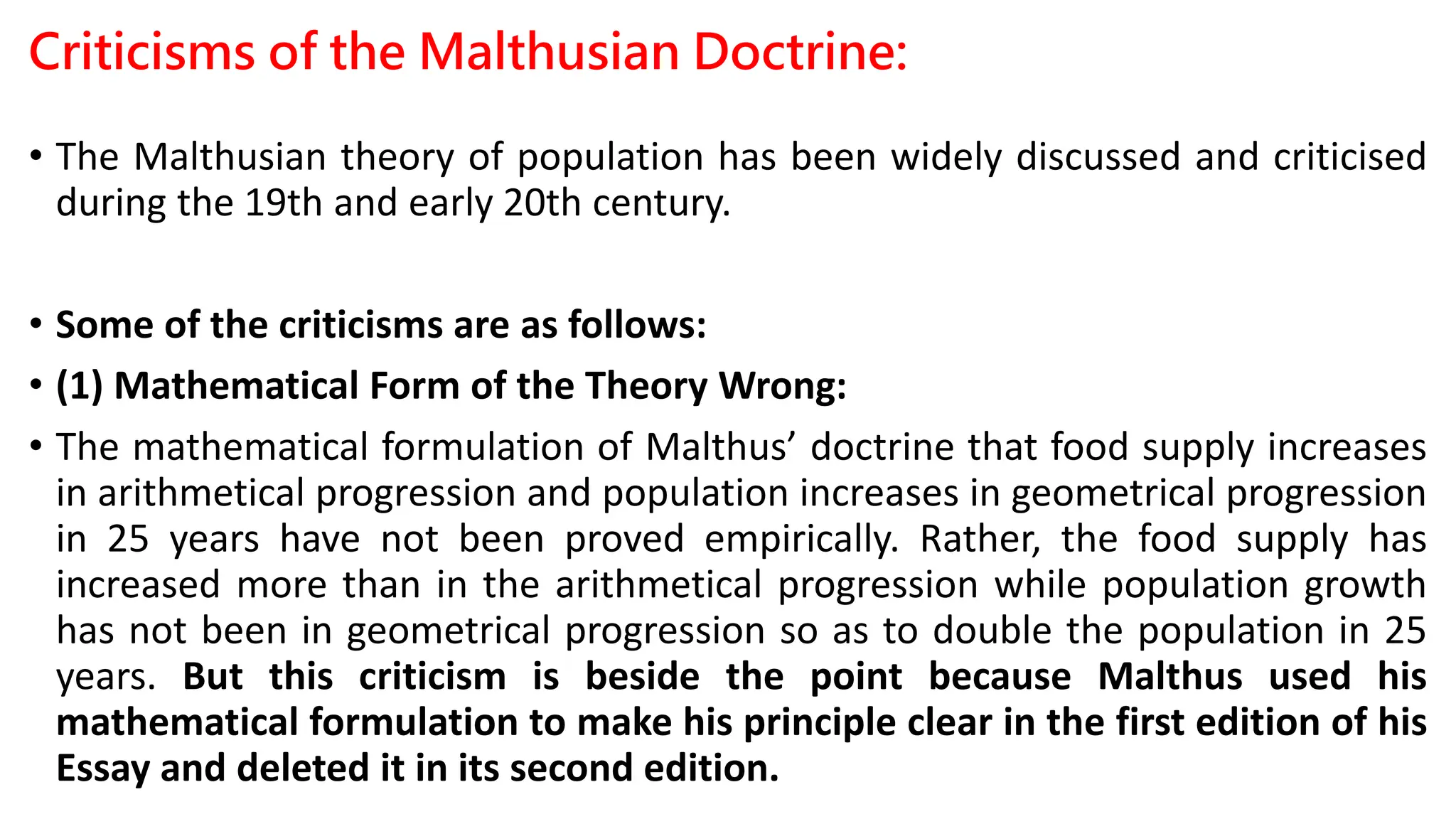Theories of Population: 1. The Malthusian Theory of Population 2. The ...