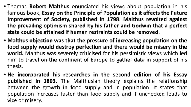 Theories of Population: 1. The Malthusian Theory of Population 2. The ...