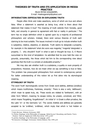 Theories of truth and its application in media practice | PDF