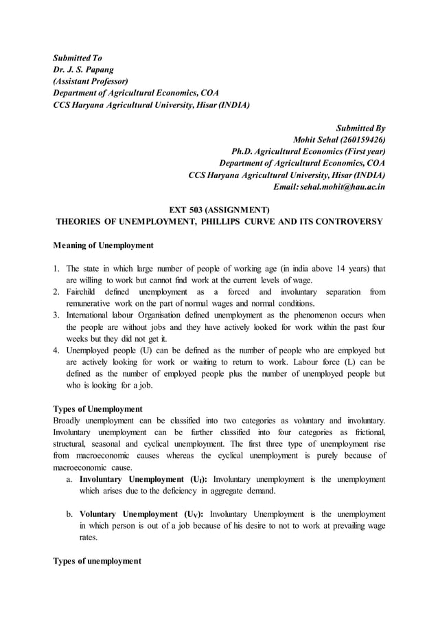 Theories of Unemployment, Philip Curve and its Controversies | DOCX | Economy | Business and Finance