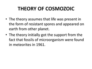 ZOO1 -Theories on the origin of life | PPTX