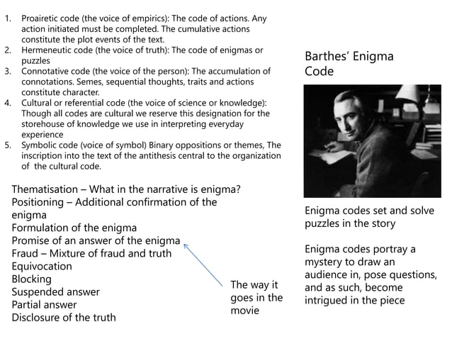 Barthes' Enigma Code, Binary Oppositions and Equilibrium | PPTX