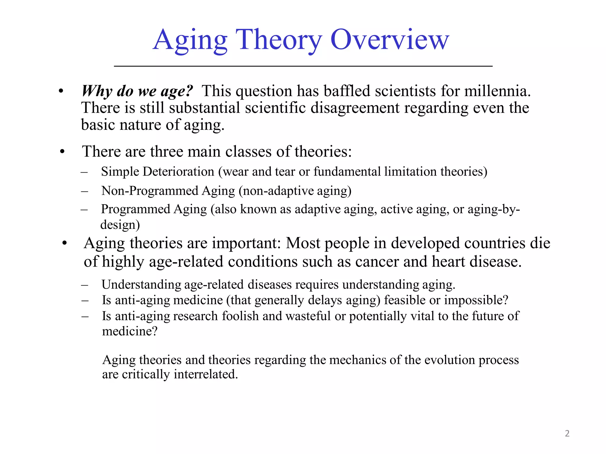 Theories of Biological Aging and Implications for Public Health ...