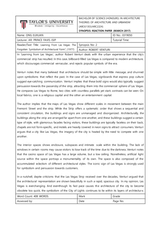 Theories Reaction Paper (Text 2): Learning From Las Vegas | DOCX ...