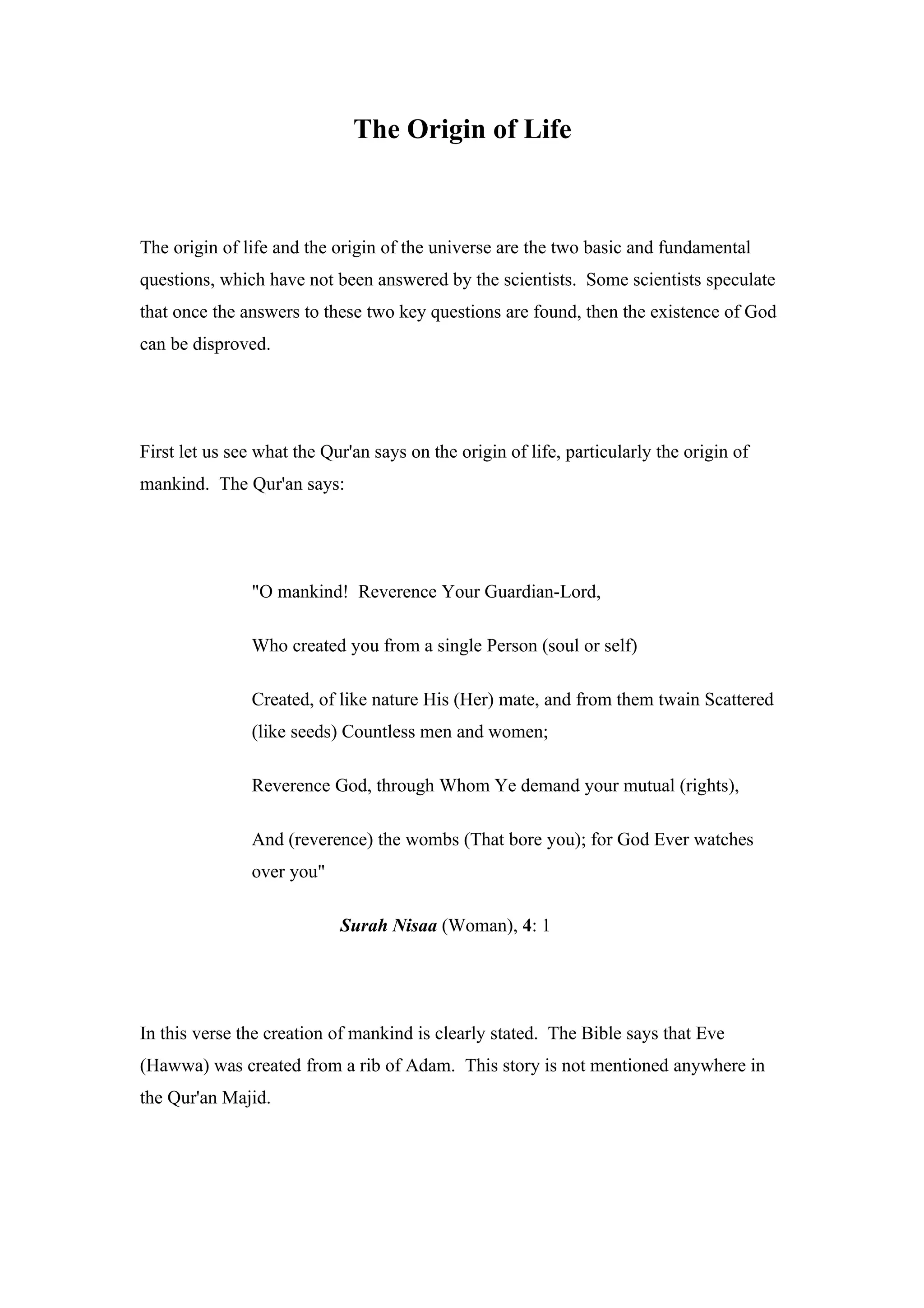 The Origin Of Life | PDF