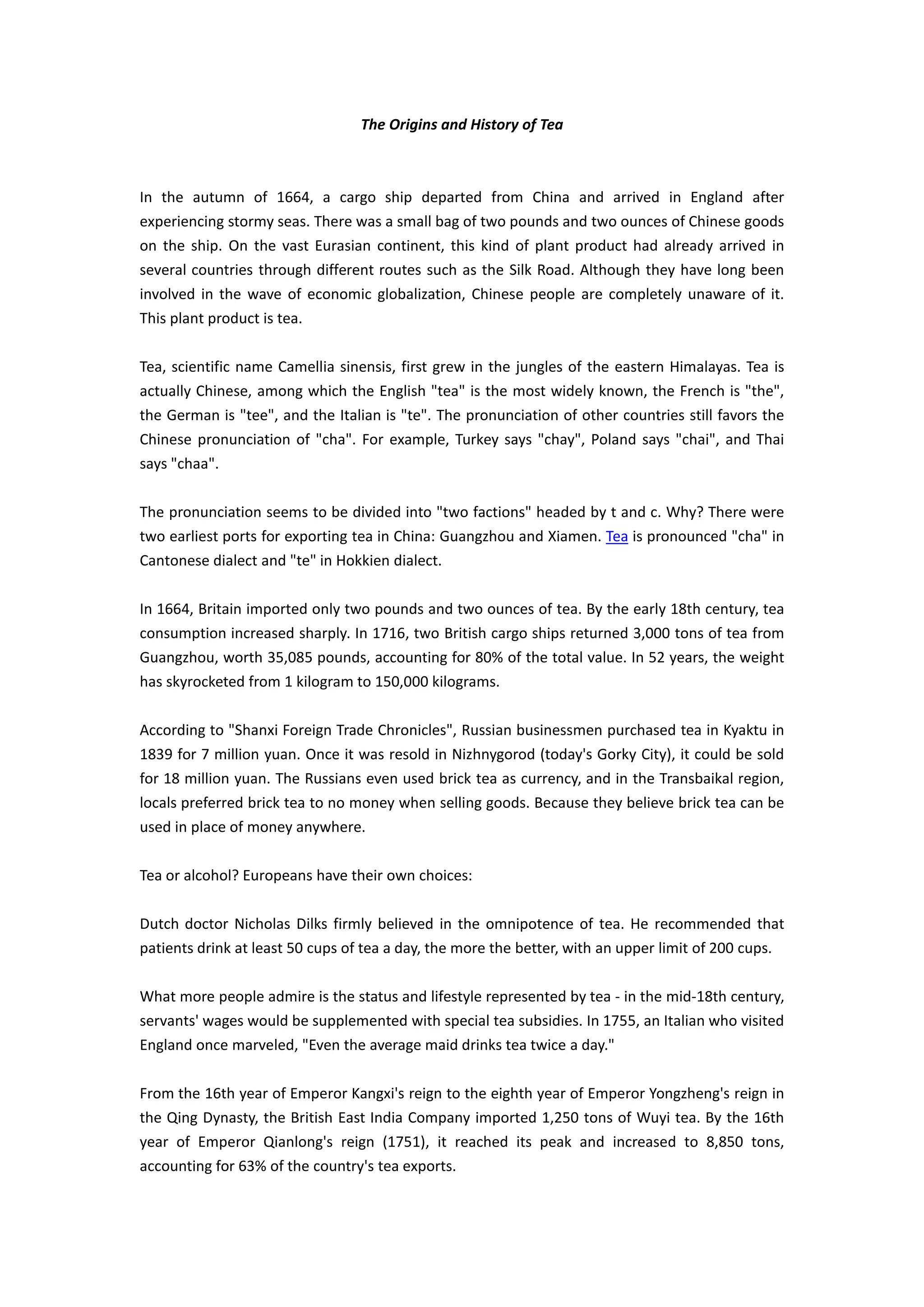 The Origins and History of Tea | PDF