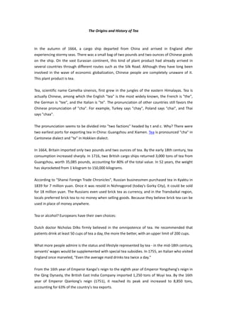 The Origins and History of Tea | PDF