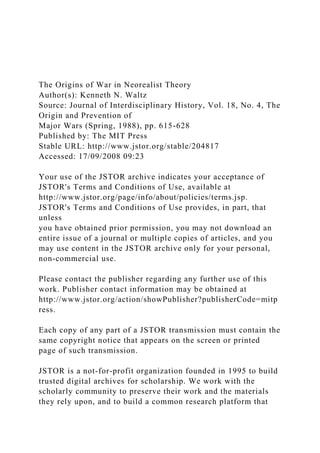 The Origins of War in Neorealist TheoryAuthor(s) Kenneth N..docx