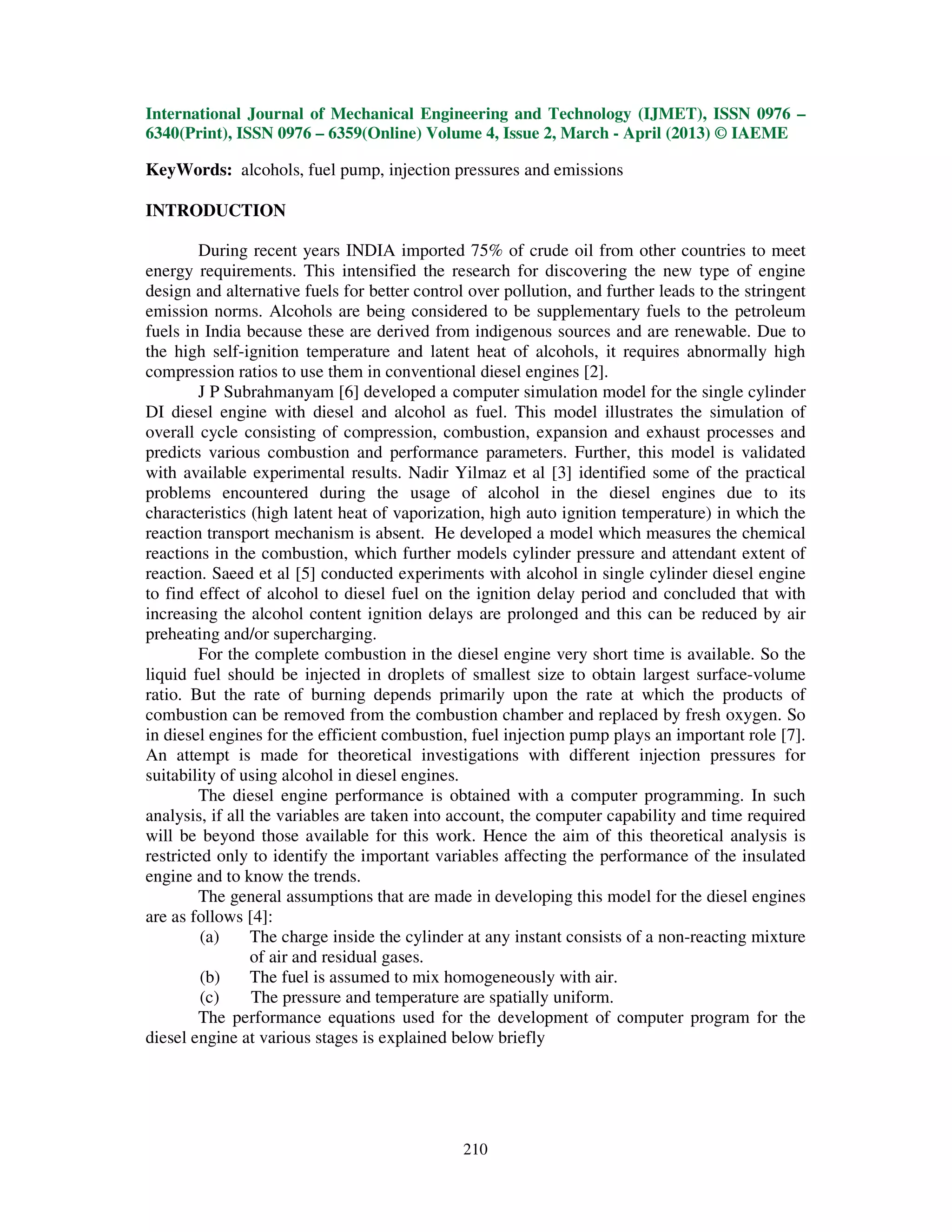 Theoritical investigations of injection pressure in a four stroke di ...