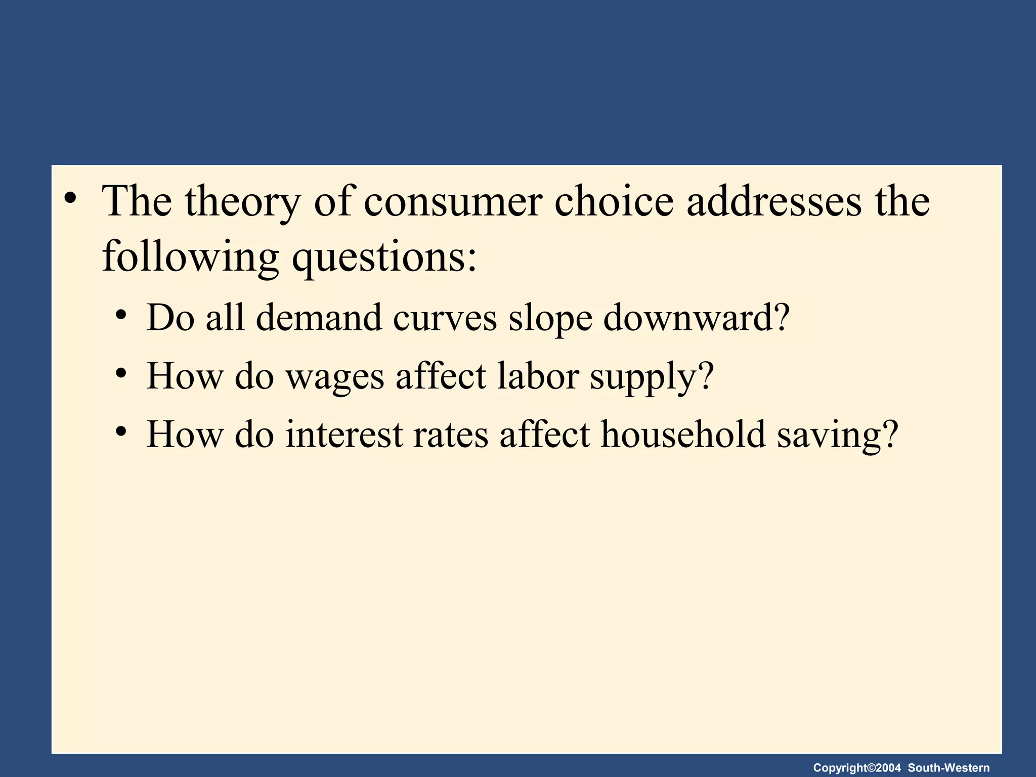 The Theory of Consumer Choice | PPT