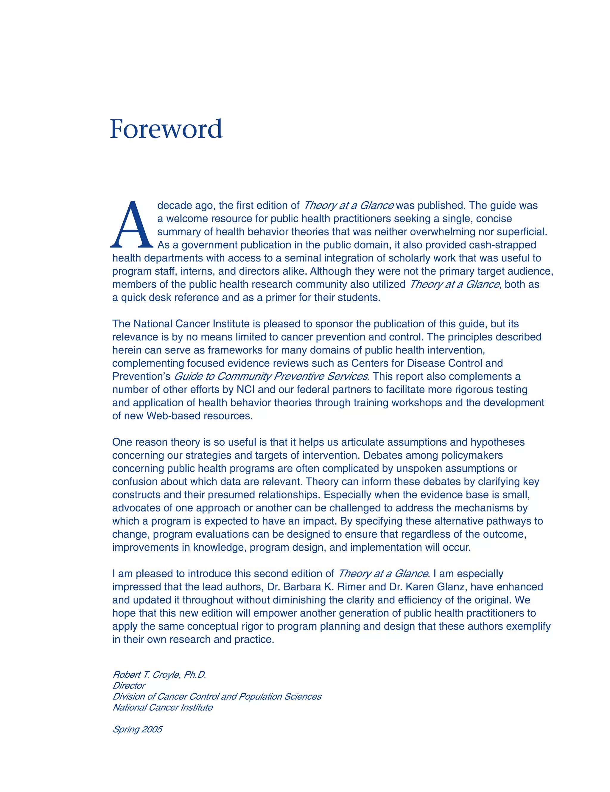 National Institute of Health: Theory at a Glance, A Guide for Health ...