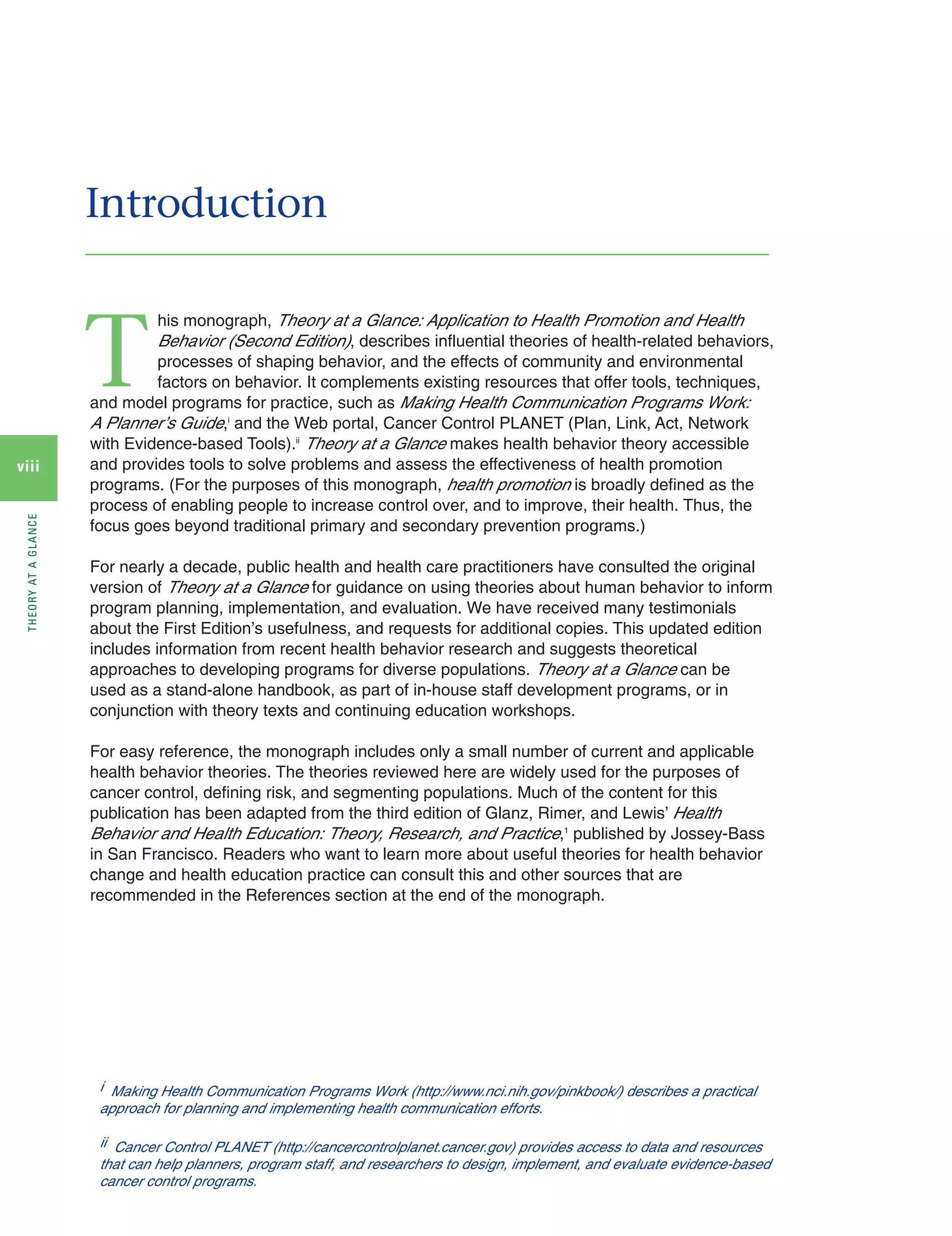 National Institute of Health: Theory at a Glance, A Guide for Health Promotion Practice | PDF