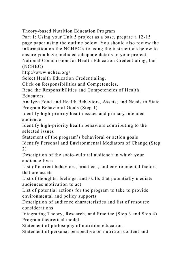 Theory-based Nutrition Education ProgramPart 1 Using your Unit 5 .docx
