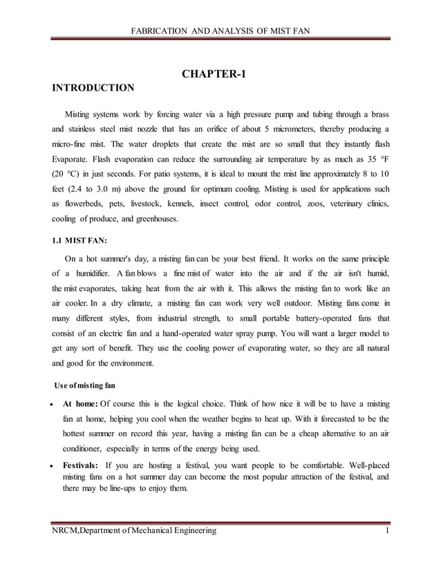 Theory 1 27 forFABRICATION AND ANALYSIS OF “MIST FAN” | DOCX
