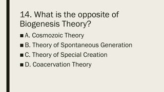 Theory about the origin of life Senior High School | PPT