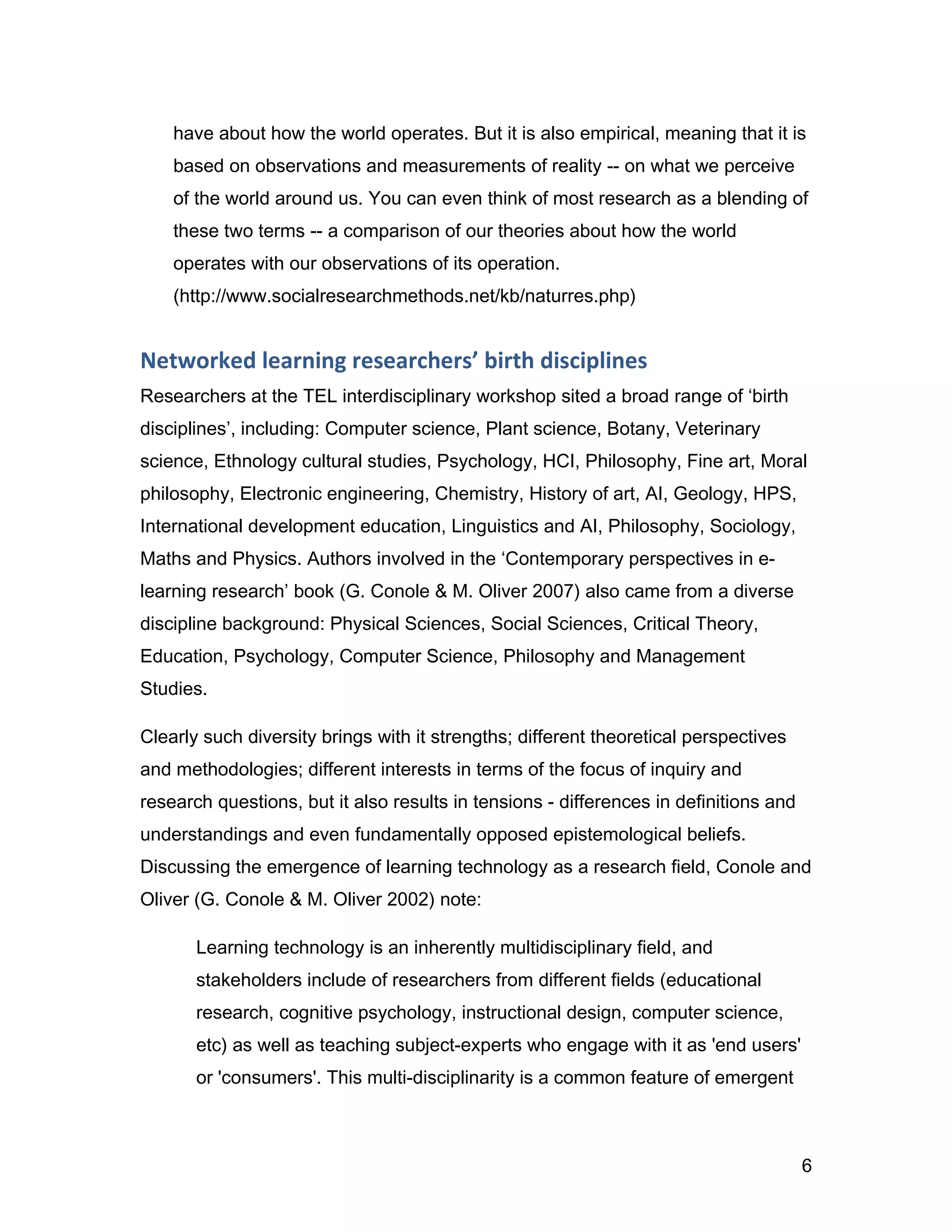 Theory And Methodology In Networked Learning | DOC