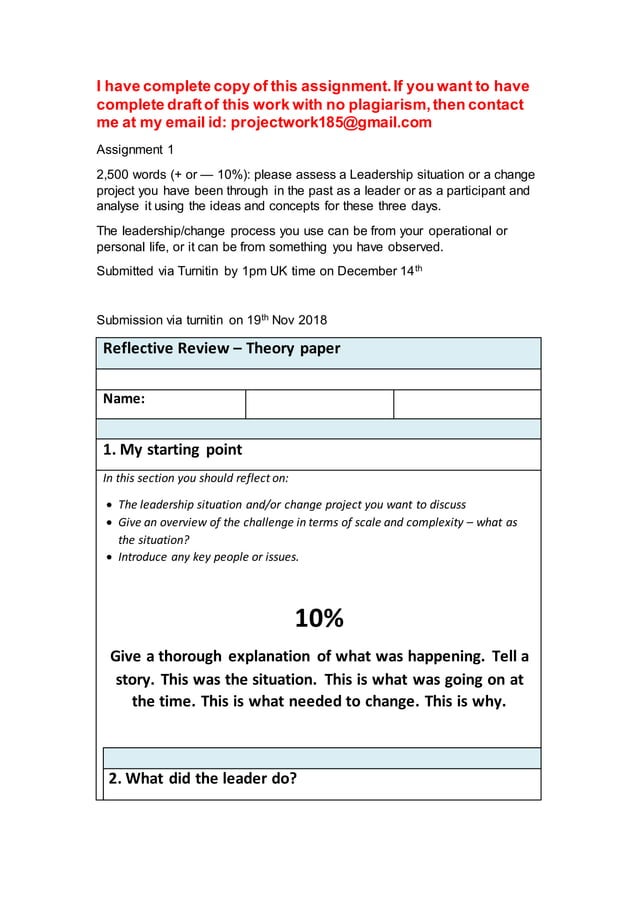Theory assignment assess a Leadership situation or a change | PDF