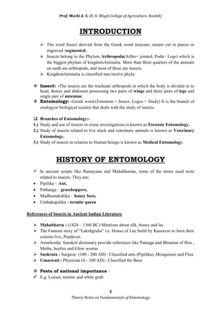Theory notes of Fundamentals of Entomology | PDF