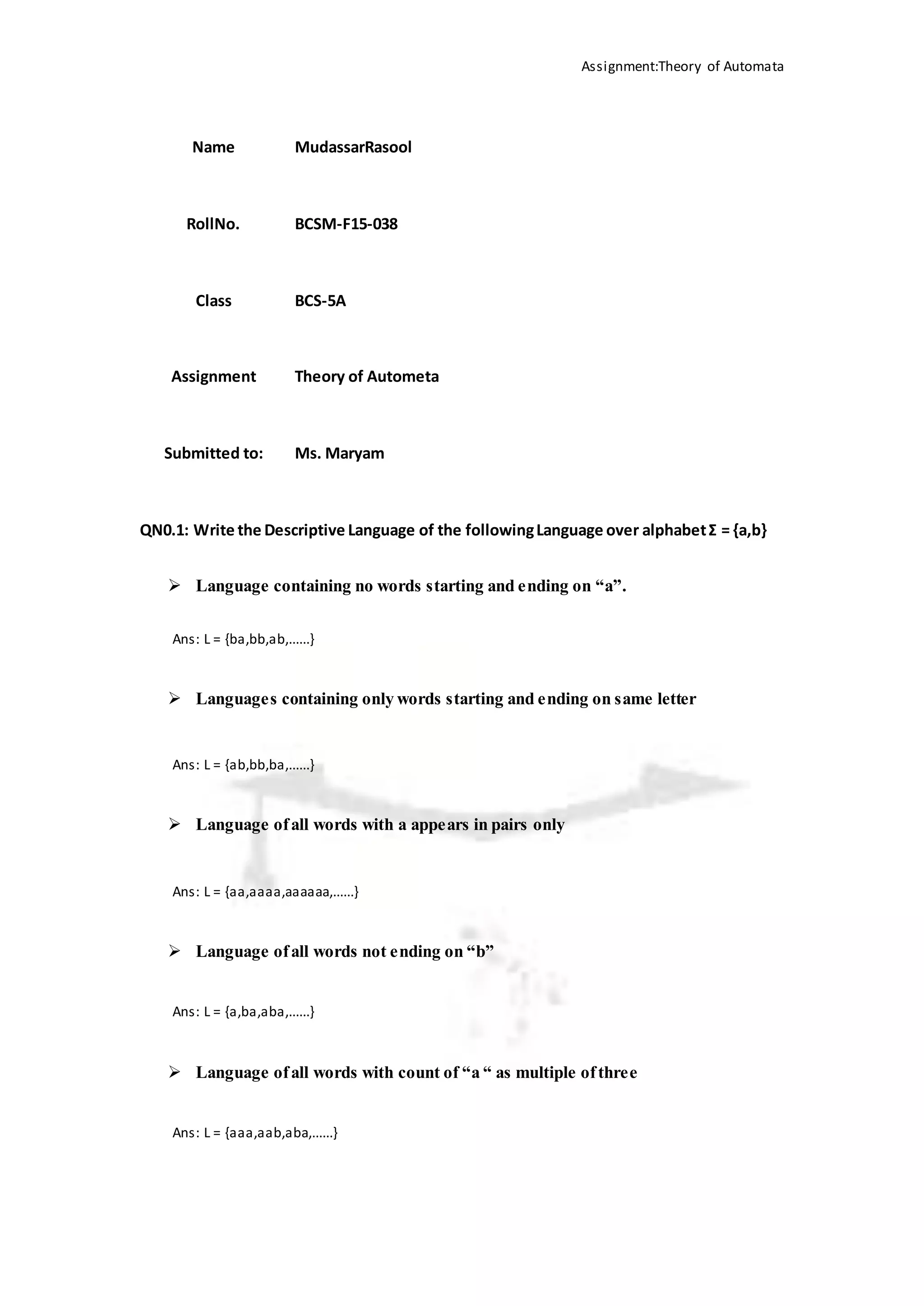 Theory of automata | DOCX | Programming Languages | Computing