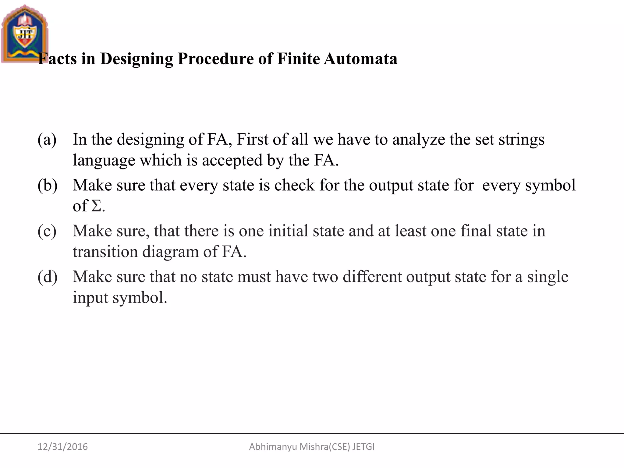 Theory of Automata and formal languages unit 1 | PPTX