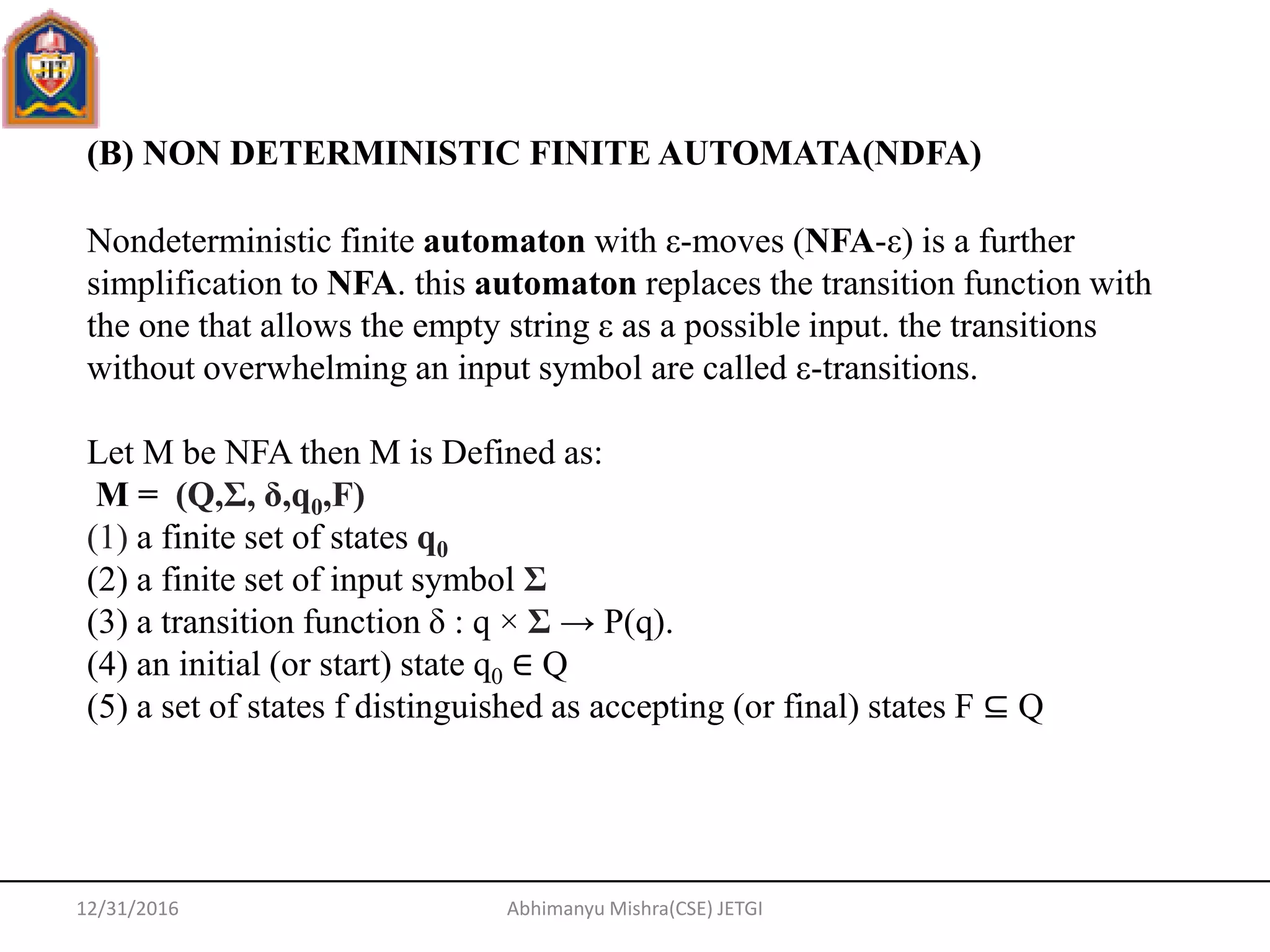 Theory of Automata and formal languages unit 1 | PPTX