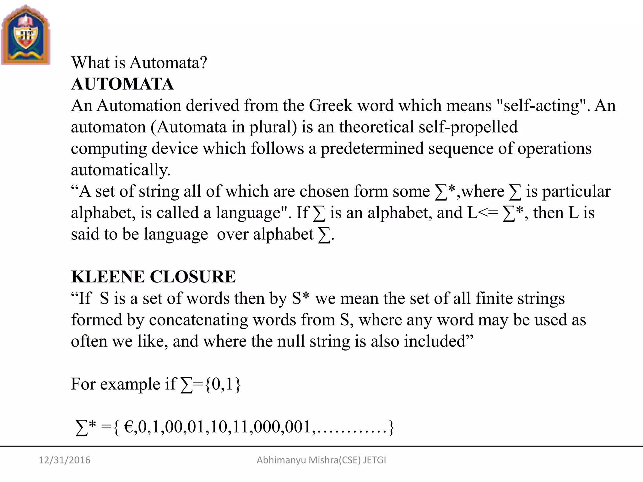 Theory of Automata and formal languages unit 1 | PPTX