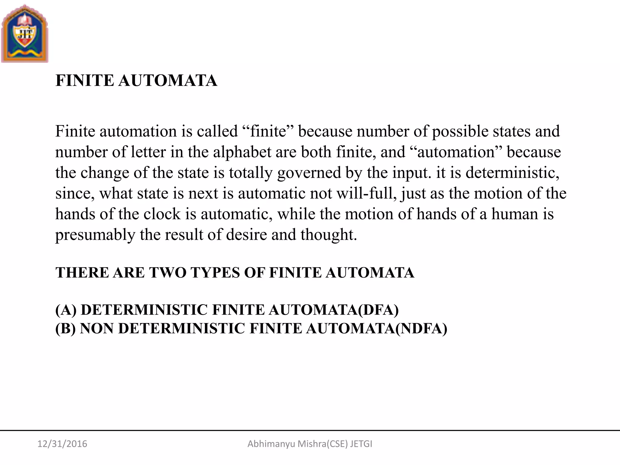 Theory of Automata and formal languages unit 1 | PPTX