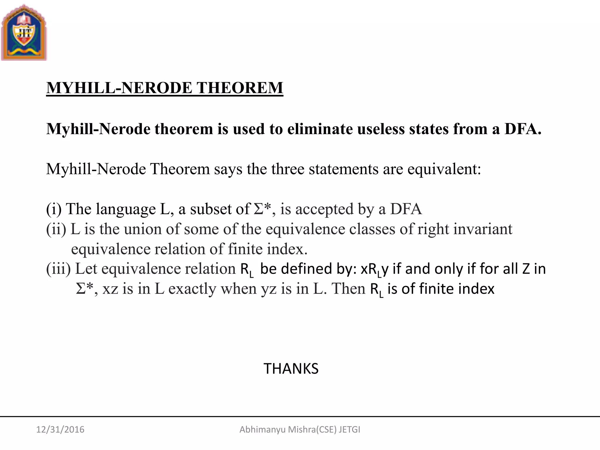 Theory of Automata and formal languages unit 1 | PPTX