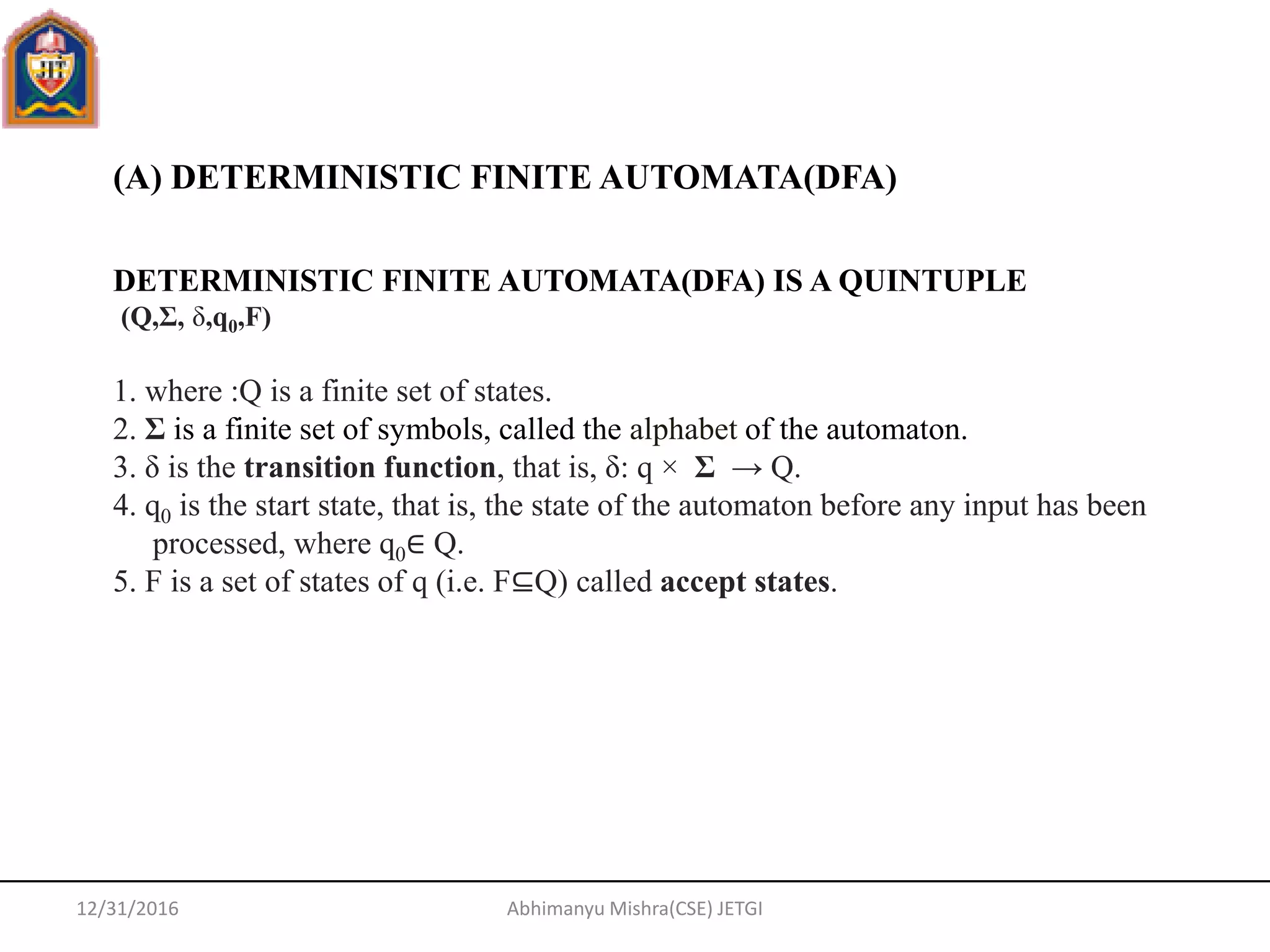 Theory of Automata and formal languages unit 1 | PPTX