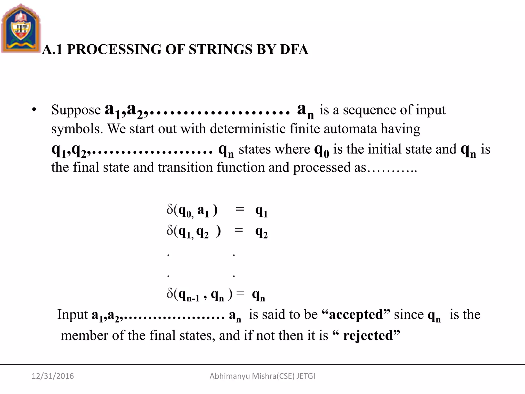 Theory of Automata and formal languages unit 1 | PPTX