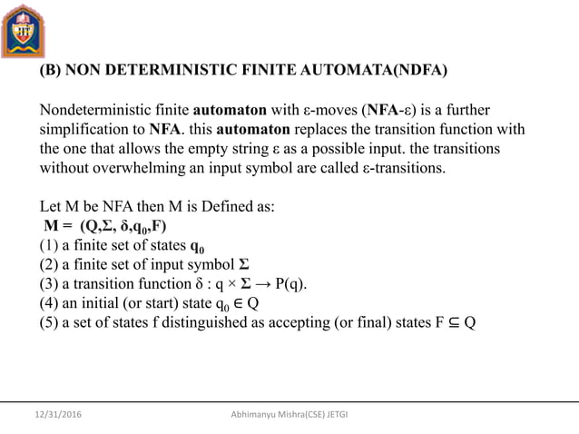 Theory of Automata and formal languages unit 1 | PPTX