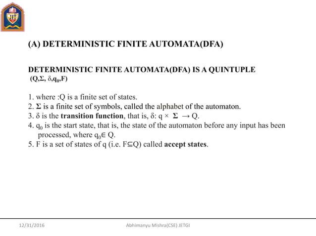 Theory of Automata and formal languages unit 1 | PPTX