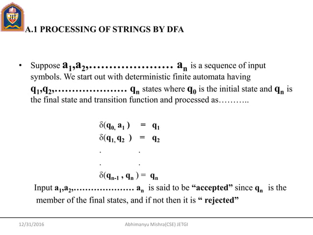 Theory of Automata and formal languages unit 1 | PPTX