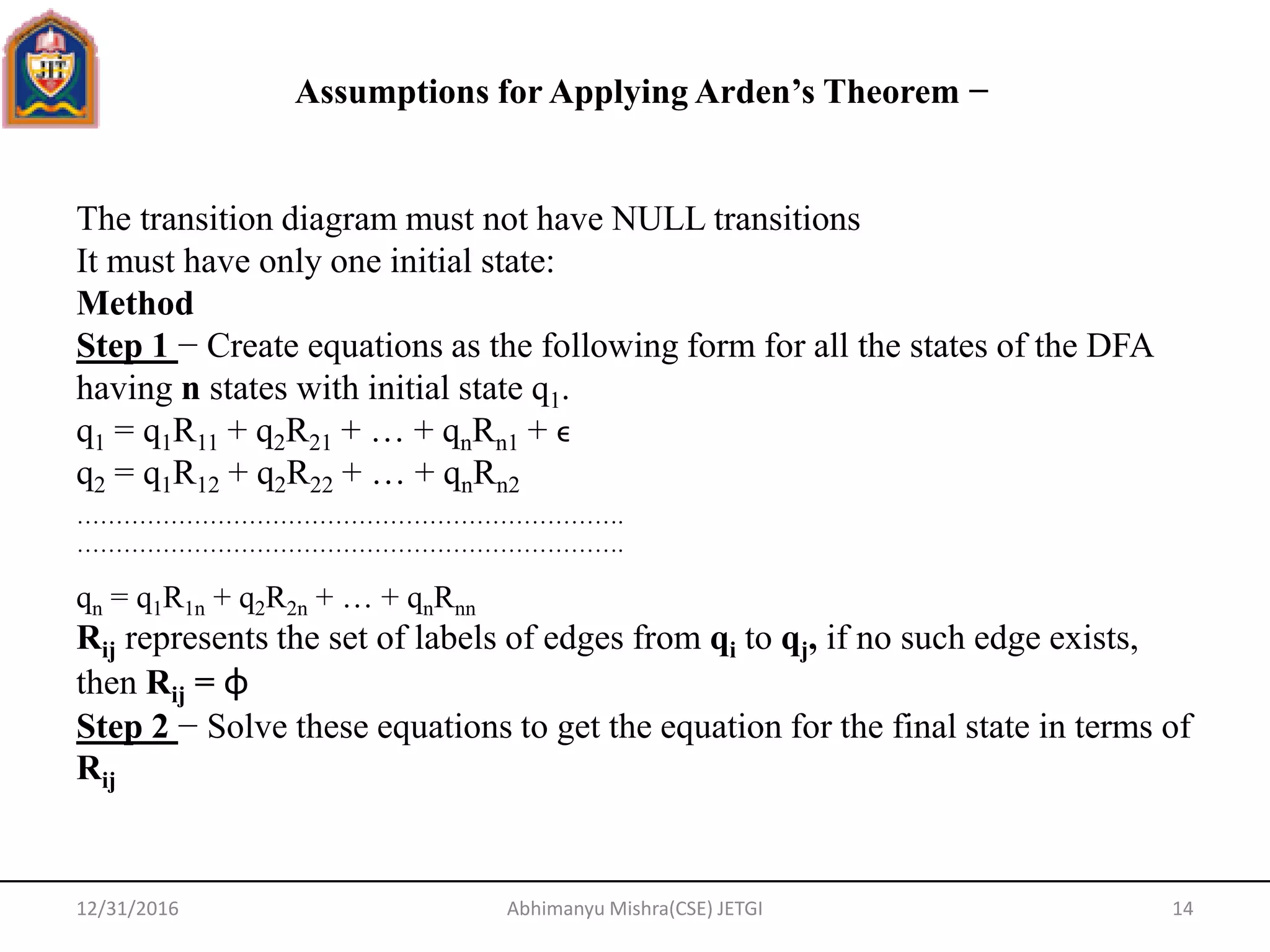 Theory Of Automata And Formal Languages Unit 2 Pptx Programming Languages Computing