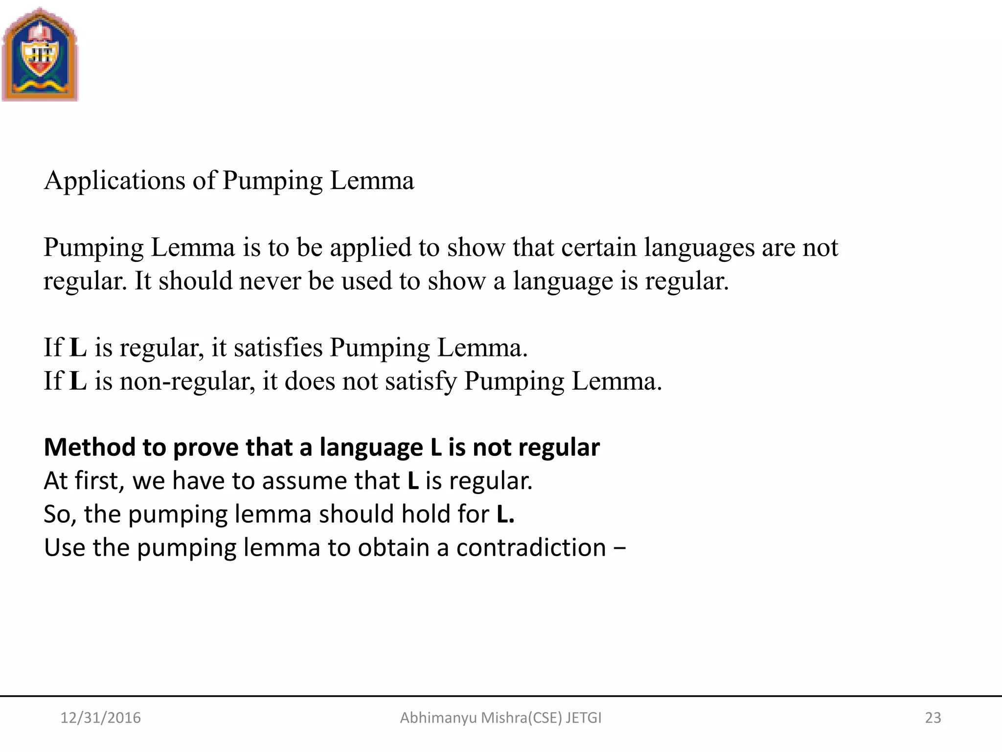 Theory Of Automata And Formal Languages Unit 2 Pptx Programming Languages Computing