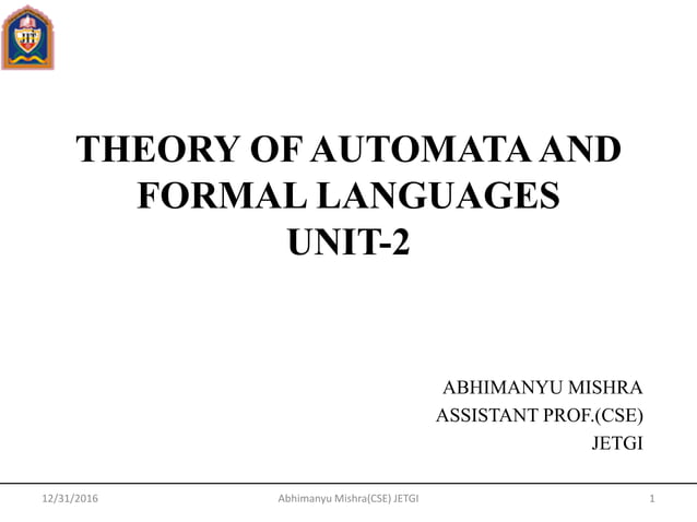 Theory Of Automata And Formal Languages Unit 2 Pptx Programming Languages Computing