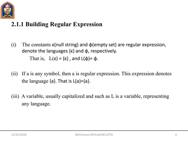 Theory Of Automata And Formal Languages Unit 2 Pptx Programming