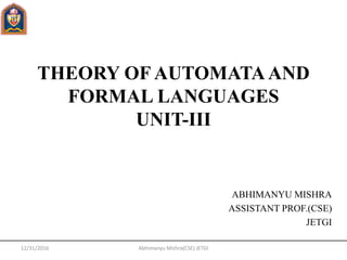 Theory of Automata and formal languages Unit 3 | PPTX