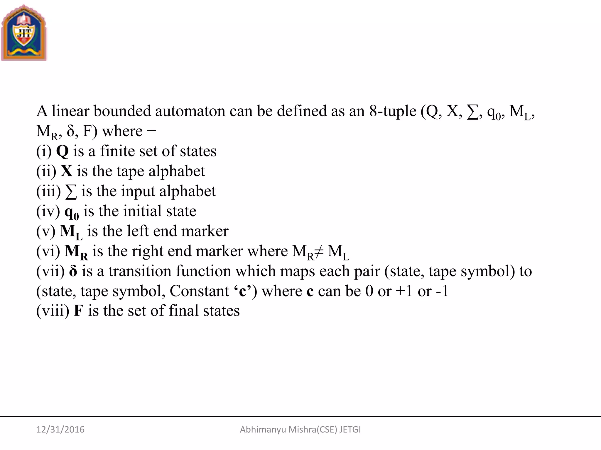 Theory of Automata and formal languages Unit 5 | PPTX | Programming Languages | Computing