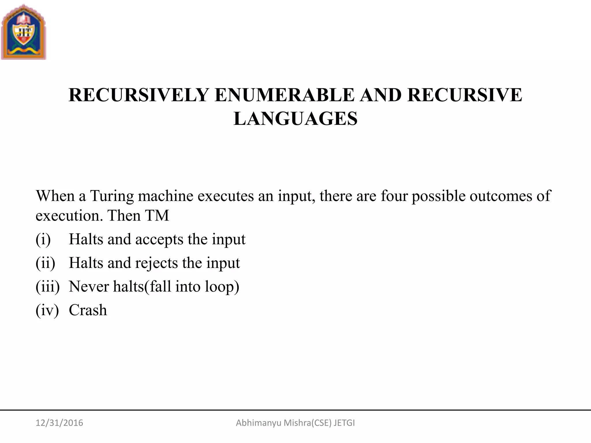 Theory Of Automata And Formal Languages Unit 5 Pptx Programming