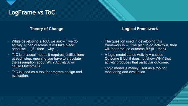 Theory of change vs Logical Framework | PPTX
