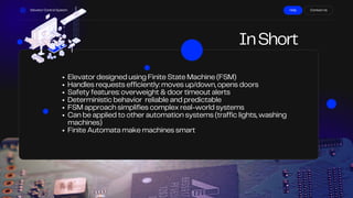 Elevator Control System using FSM in Theroy of Computing SE234 | PDF