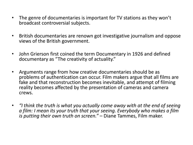 Theory of documentaries powerpoint | PPTX | Documentary | Genres