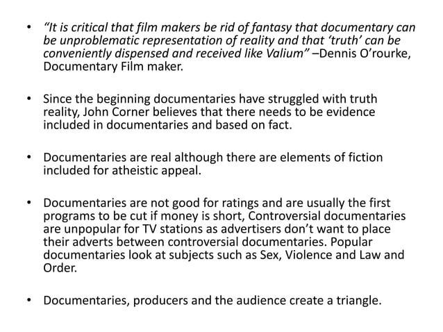 Theory of documentaries powerpoint | PPTX | Documentary | Genres