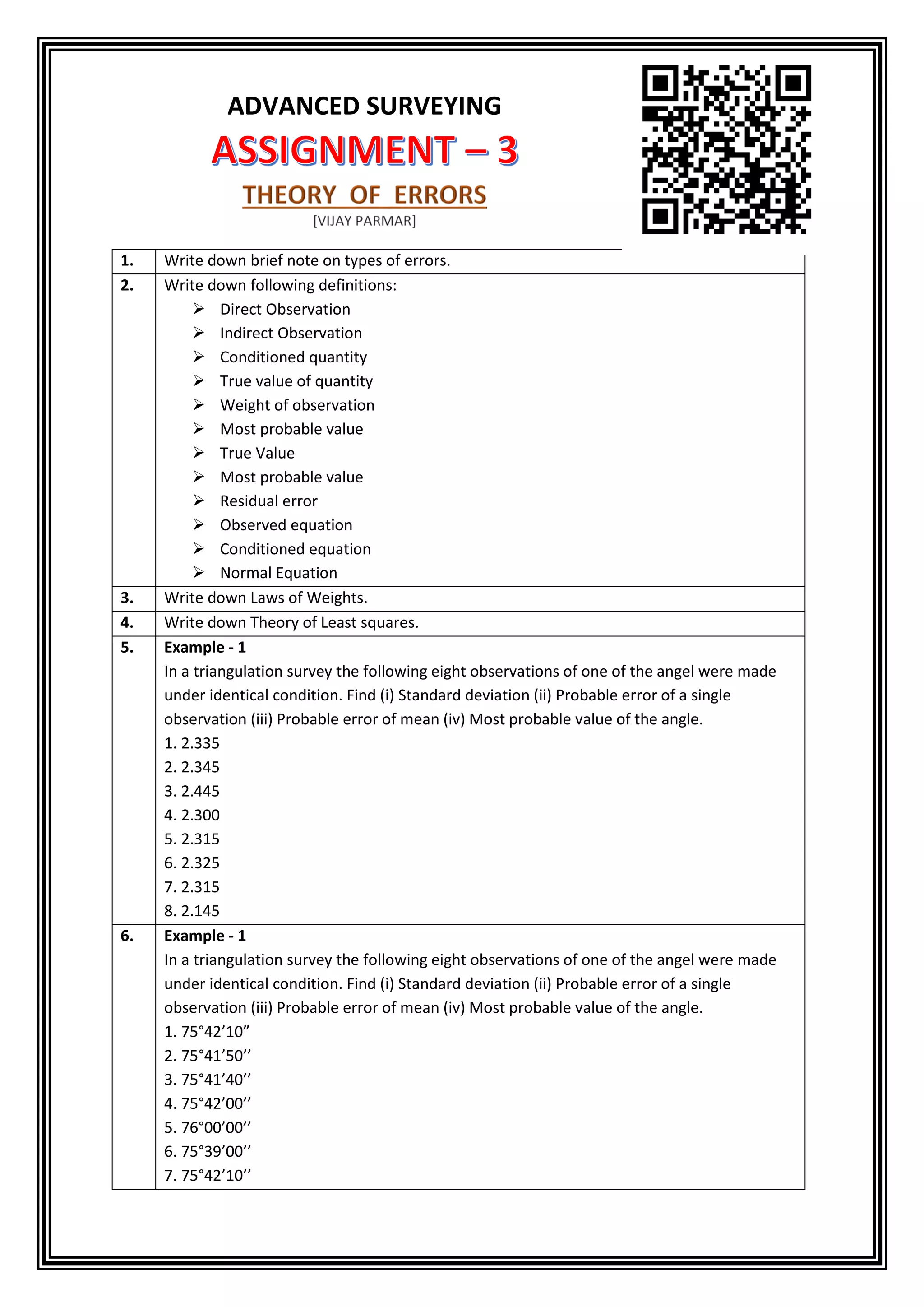 Theory of Errors - Assignments | PDF